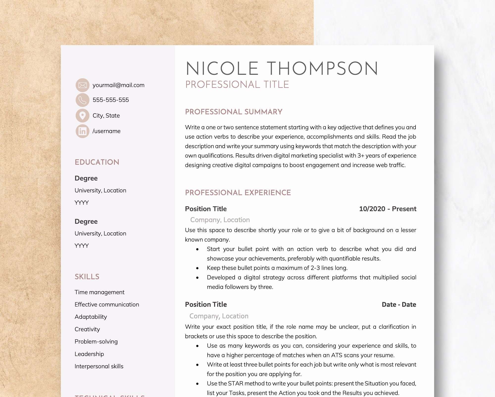Modern Resume Template for Google Docs, Word & Pages, Resume and Cover ...