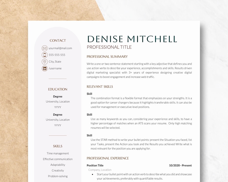 Combination Resume Template for Google Docs, Word & Pages, Resume and ...