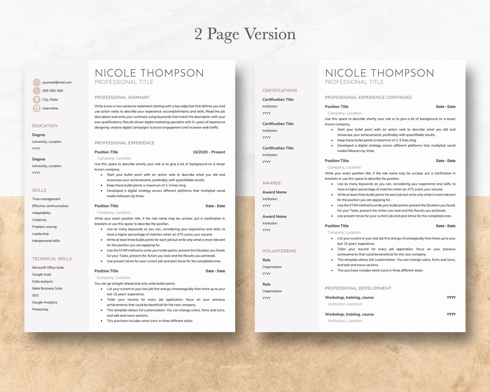 Modern Resume Template for Google Docs, Word & Pages, Resume and Cover ...