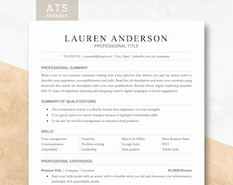 ATS Friendly Resume Template for Google Docs, Word & Pages, Resume and ...