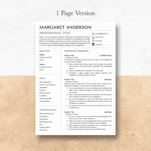 Minimalist Resume Template for Google Docs Word & Pages - Etsy