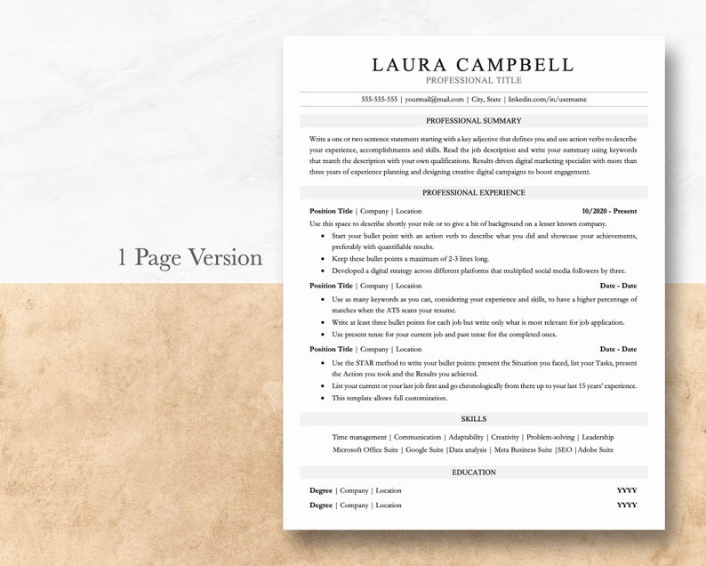 ATS Friendly Resume Template for Google Docs, Word & Pages, Resume and ...