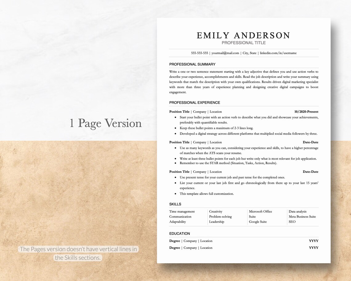 ATS Friendly Resume Template for Google Docs, Word & Pages, Resume and ...