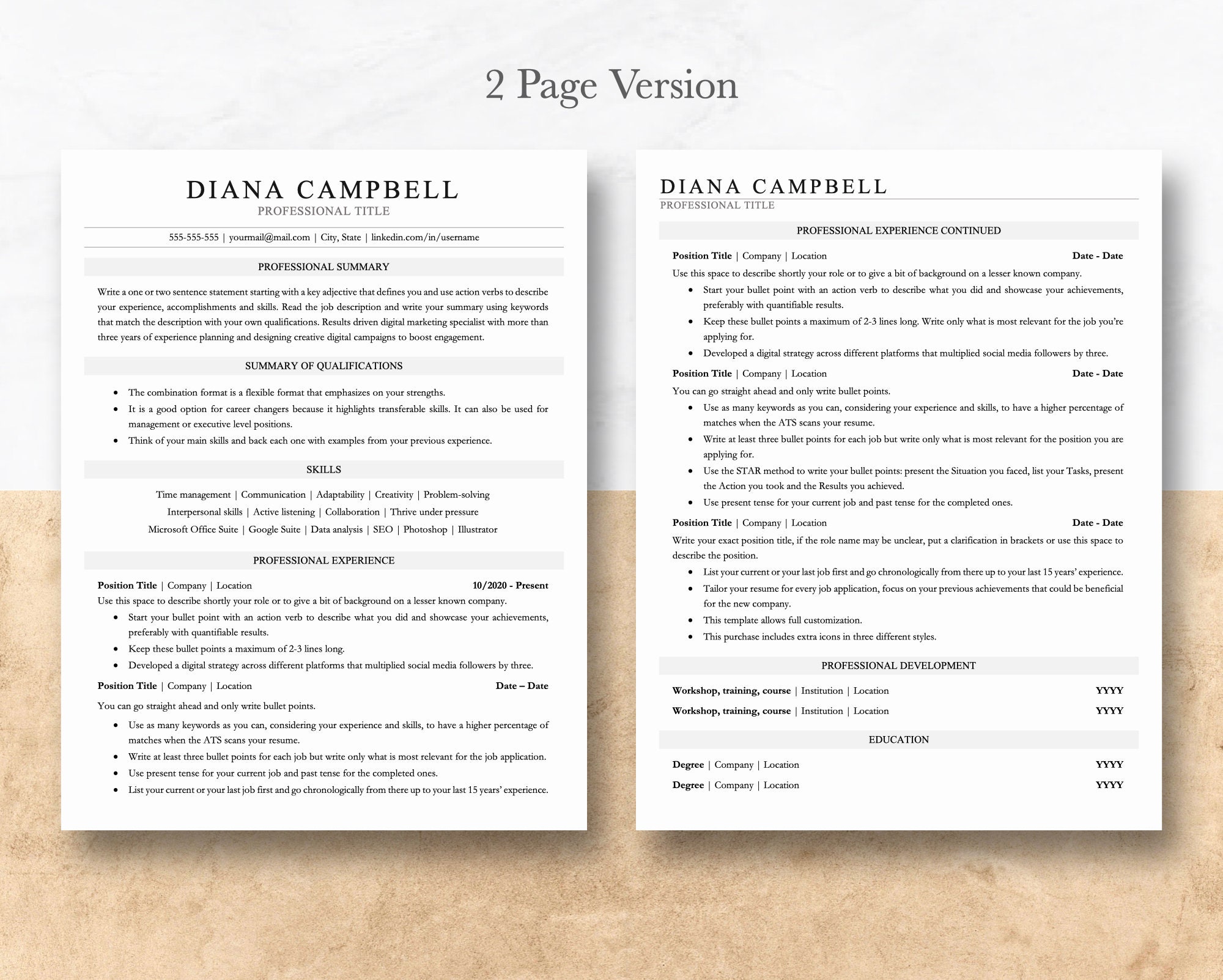 Combination Resume Template for Google Docs, Word & Pages, Resume and ...