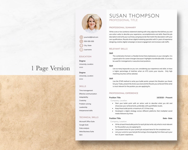 Combination Resume Template With Photo for Google Docs, Word & Pages ...
