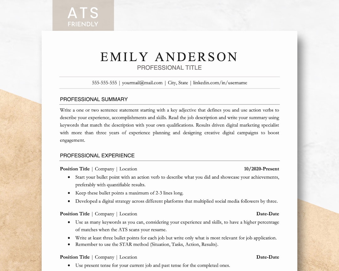 ATS Friendly Resume Template for Google Docs, Word & Pages, Resume and ...