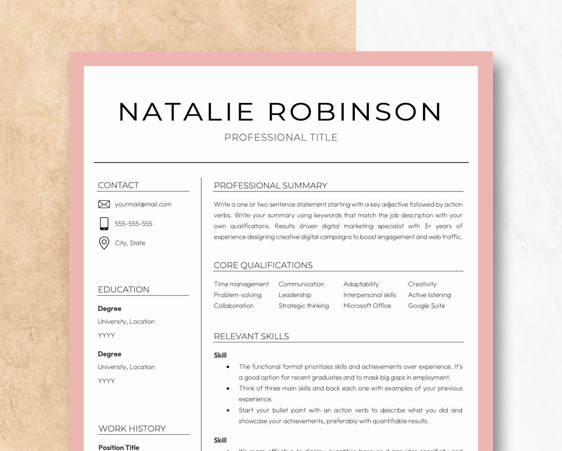 Functional Resume Template for Google Docs Word & Pages - Etsy