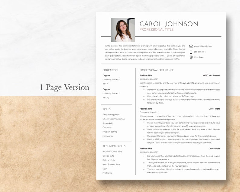 Minimalist Resume Template With Photo for Google Docs, Word & Pages ...
