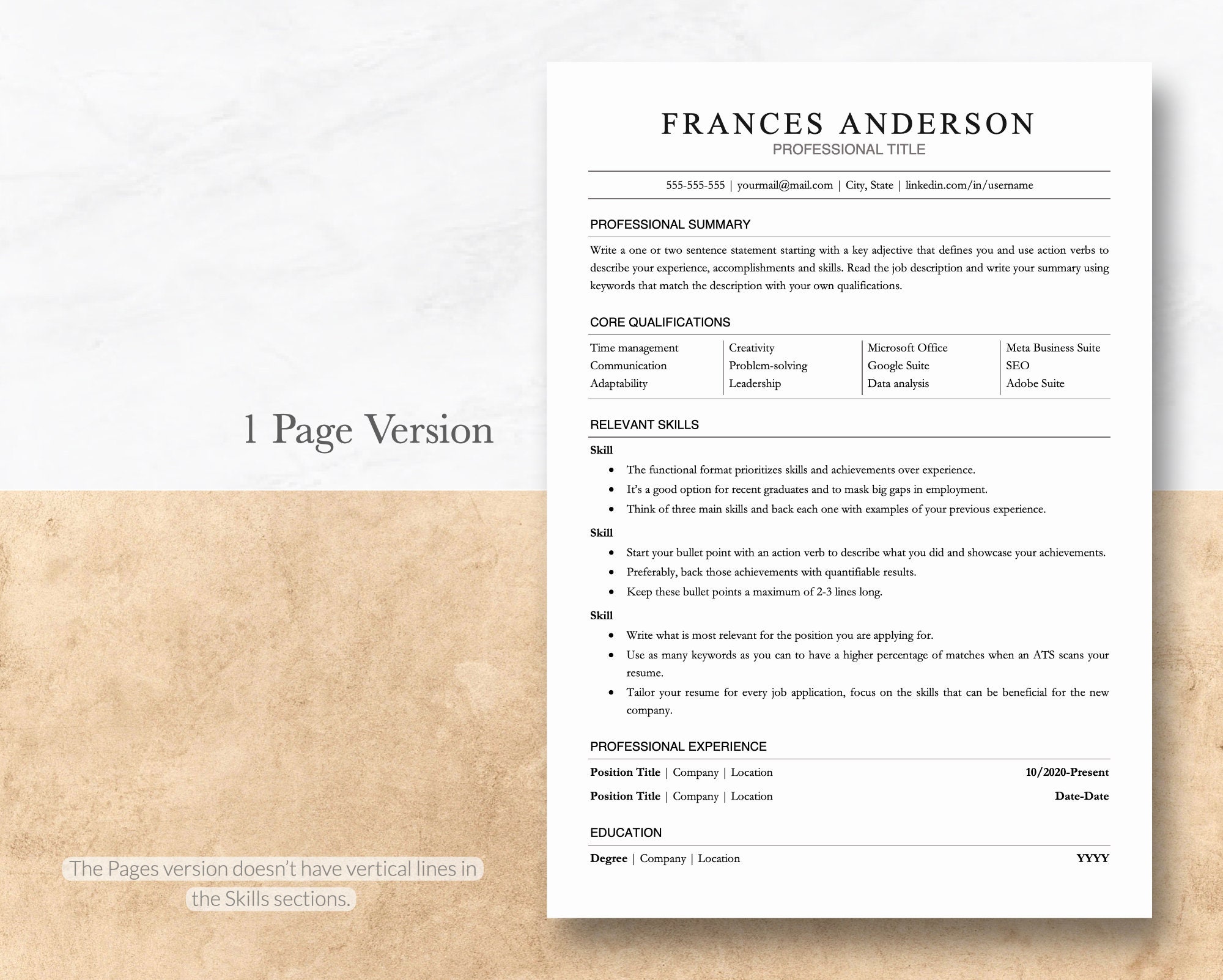 Functional Resume Template for Google Docs, Word & Pages, Resume and ...