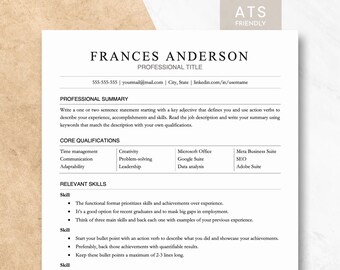 ATS Friendly Resume Template for Google Docs, Word & Pages, Resume and ...