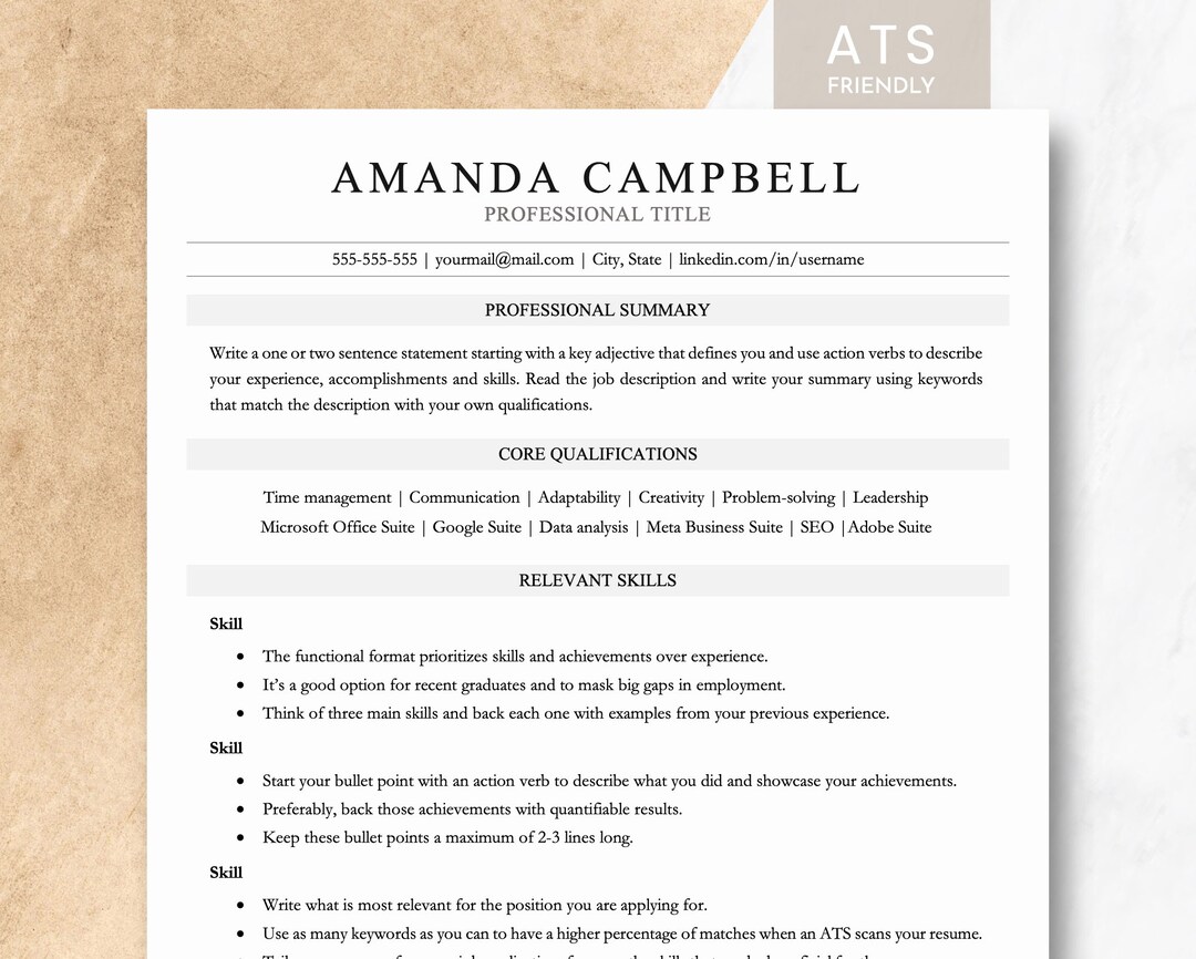 Functional Resume Template for Google Docs, Word & Pages, Resume and ...