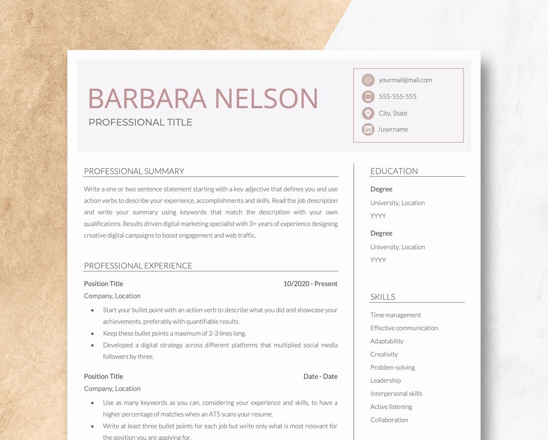 Minimalist Resume Template for Google Docs, Word & Pages, Resume and ...