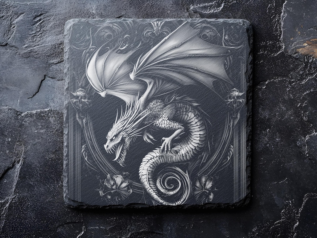 Gothic Dragon PNG Slate Coaster Engraving, Goth Png Slate Board ...