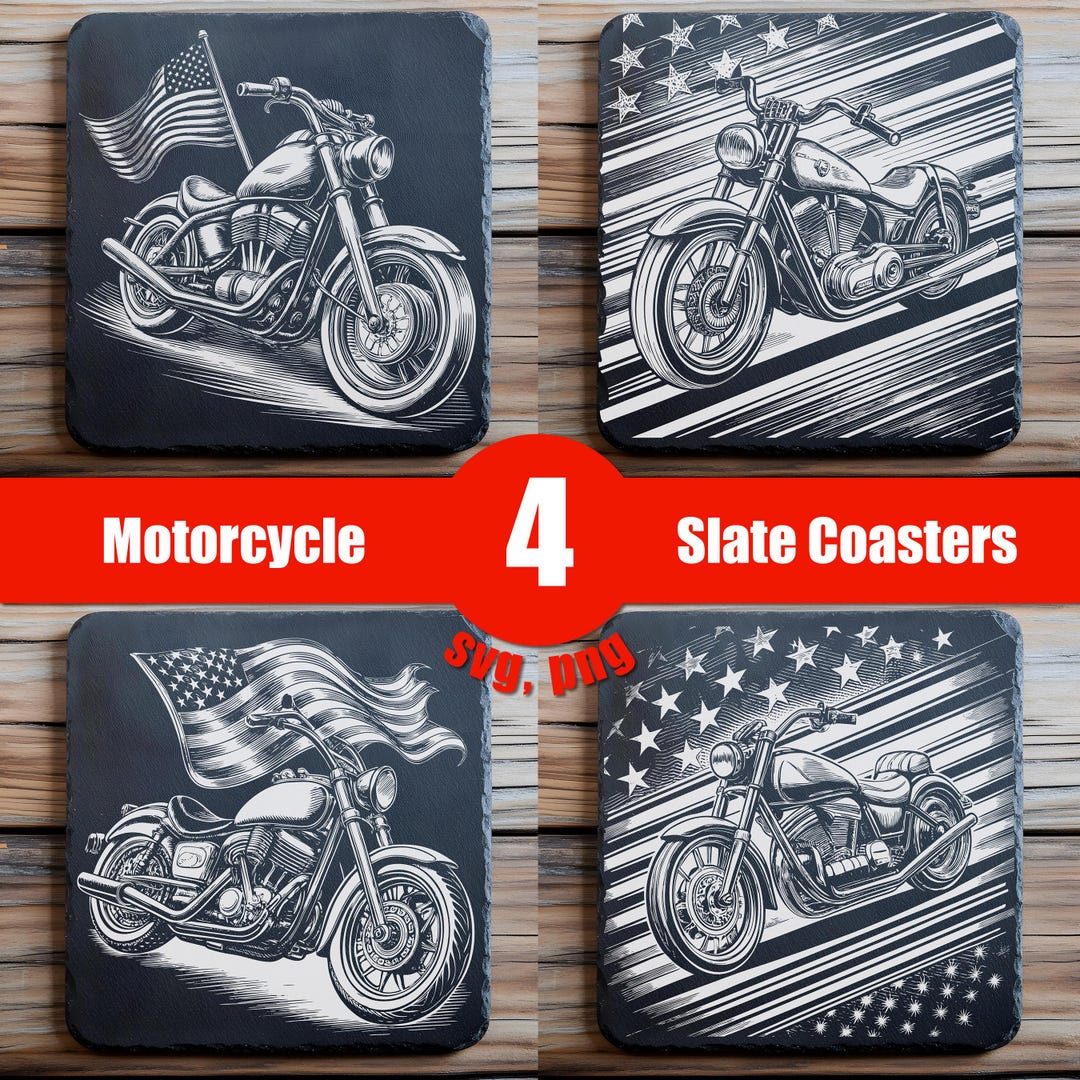 Motorcycle Bundle SVG, PNG Slate Coaster Engraving, American Slate ...