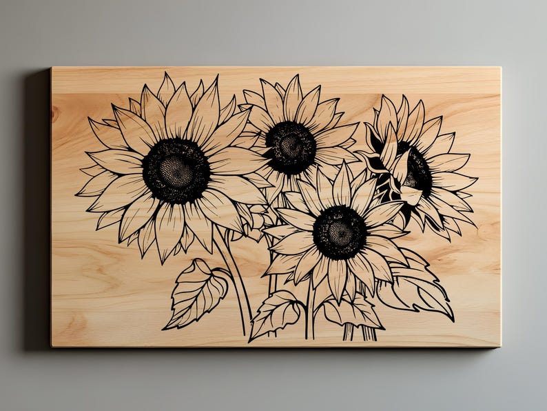 Sunflowers Laser Engraved Files SVG, PNG. Charcuterie Cutting Board ...