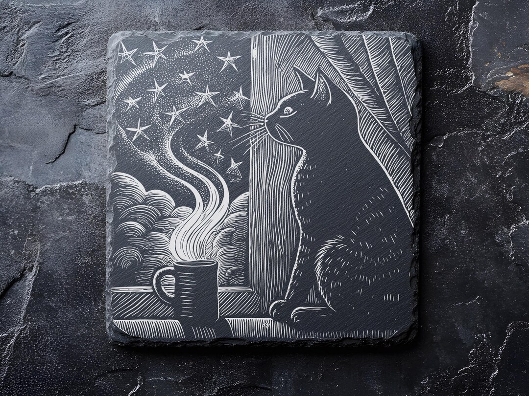 Coffee Coasters Stone SVG, PNG, Slate Coaster Engraving, Cat Coasters ...