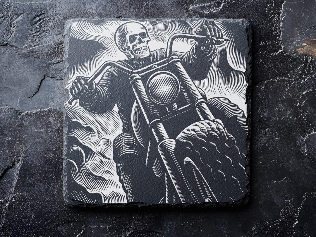 Skeleton Biker SVG, PNG Slate Coaster, Skeleton Chopper Slate Board ...