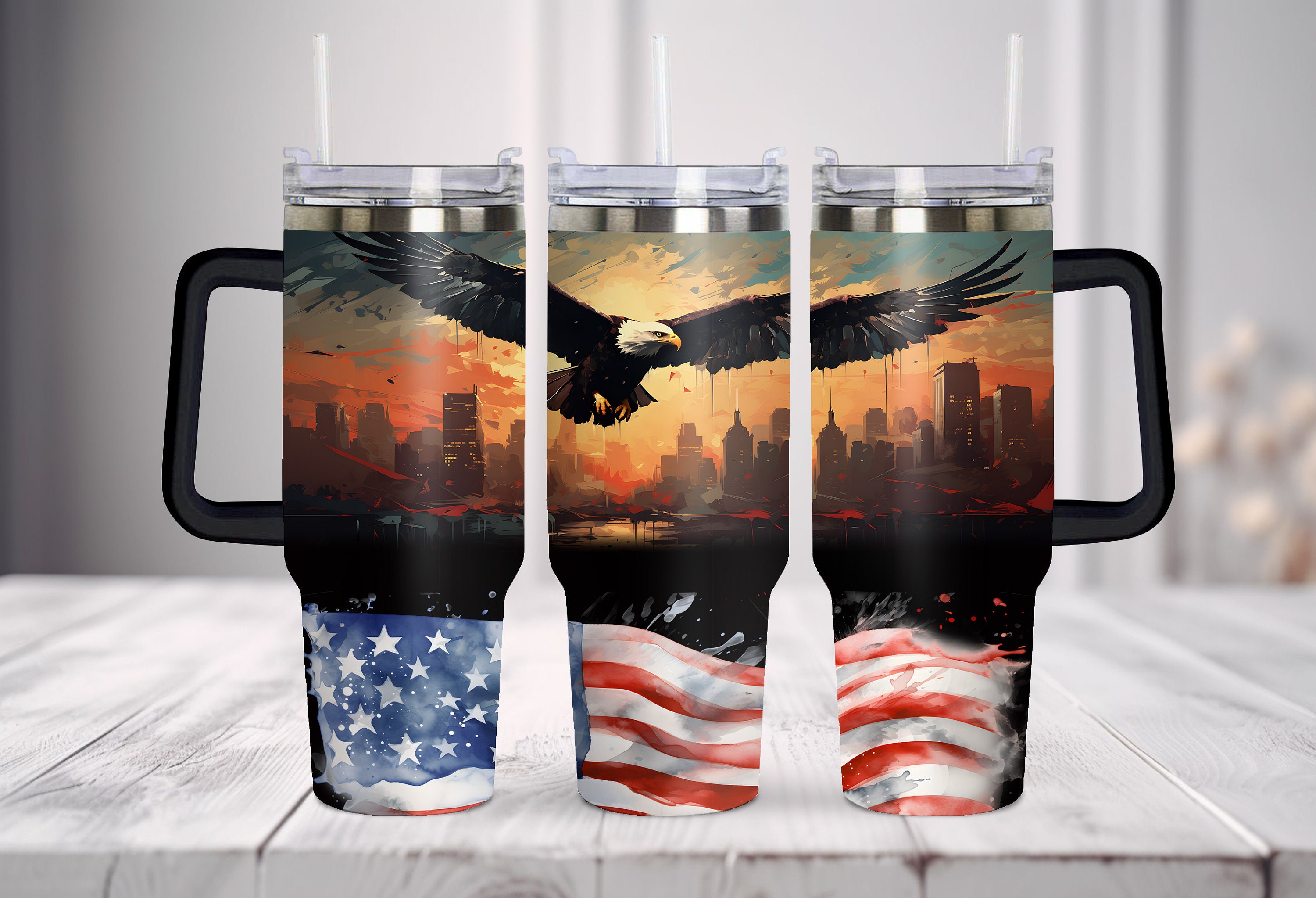 Patriotic Eagle American Flag Tumbler. Stanley 40oz Tumbler. Large ...