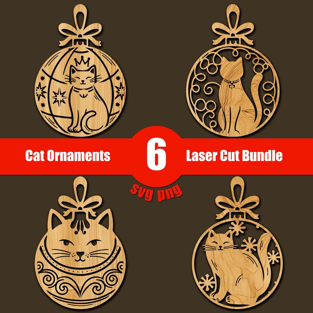 Cat Ornament SVG PNG, Laser Cut Ornaments, Feline Decor, Vector Files ...