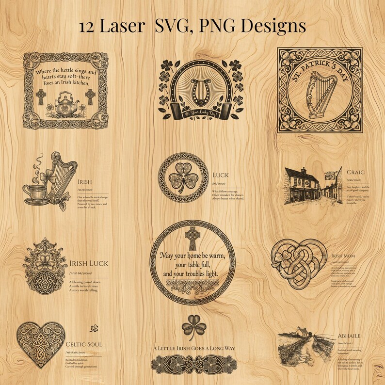 Irish SVG Bundle, Charcuterie PNG, Cutting Board Laser Engraved, Celtic ...