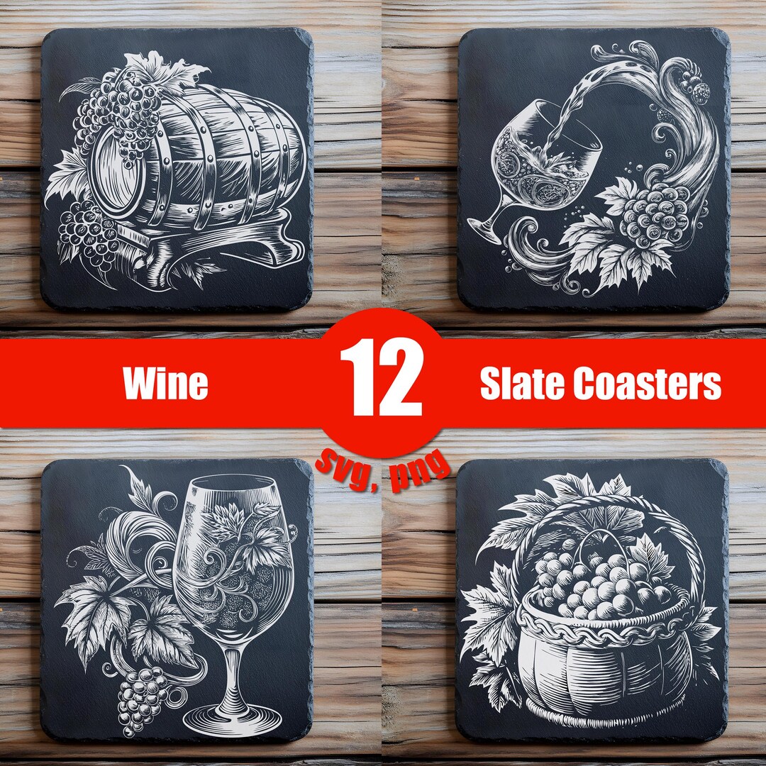 Wine Png Svg Bundle Slate Coaster Engraving Png Slate Board Cutting