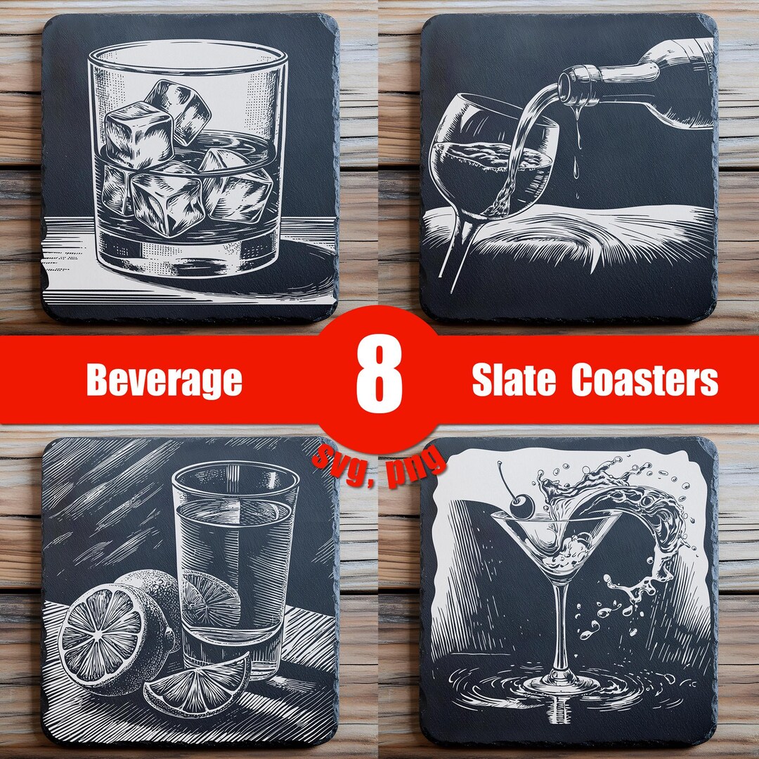 Beverage PNG, SVG Bundle, Slate Coaster Engraving, Png Slate Board ...