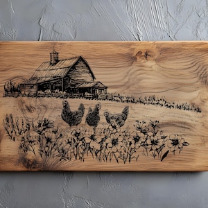 Hen Chicken Svg Charcuterie, Country Scene Cutting Board Laser Engrave ...