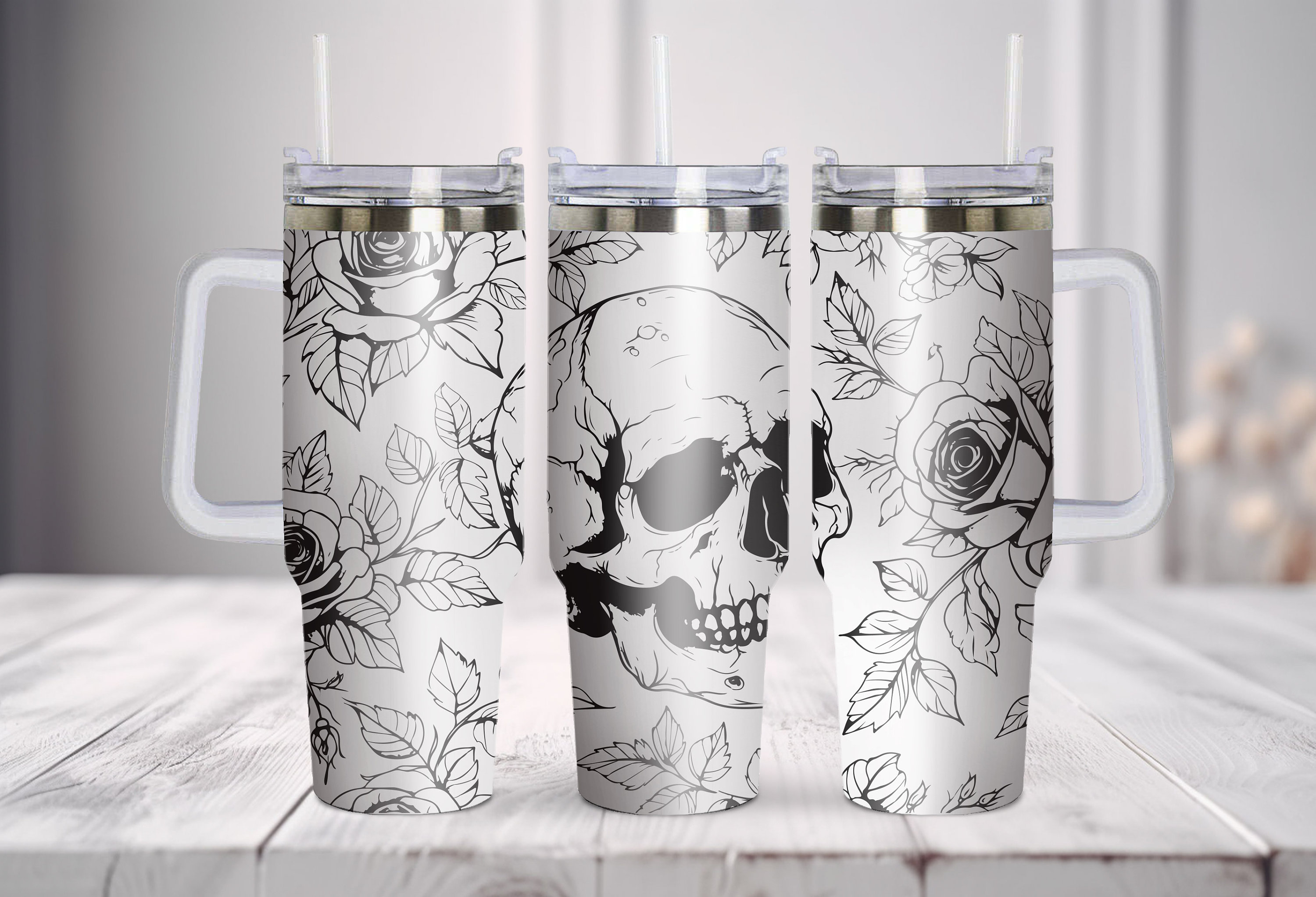 Skull and Roses SVG Tumbler Wrap Laser Svg, 40oz Tumbler Full Wrap ...