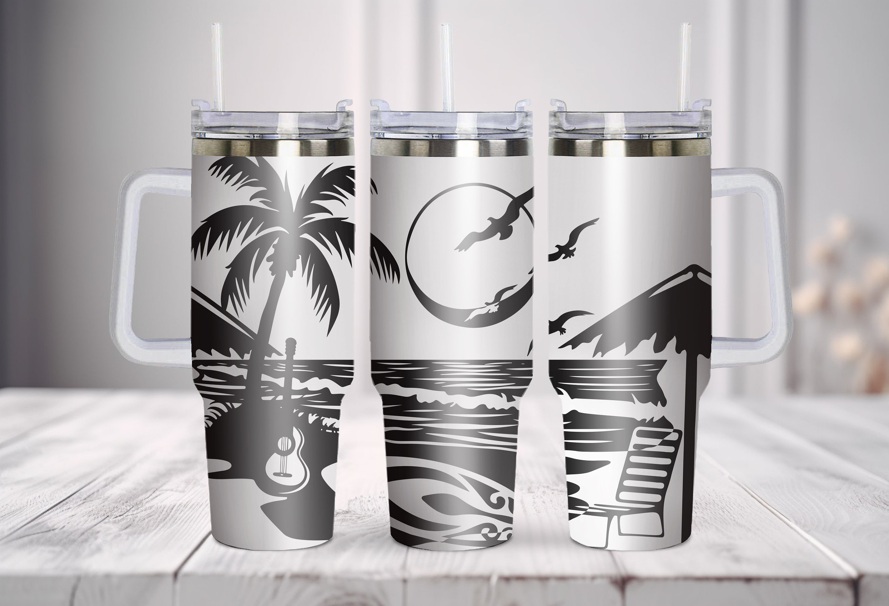 Beach Sunset 40oz Handle Tumbler Wrap SVG, Laser Engraved Tropical Full ...