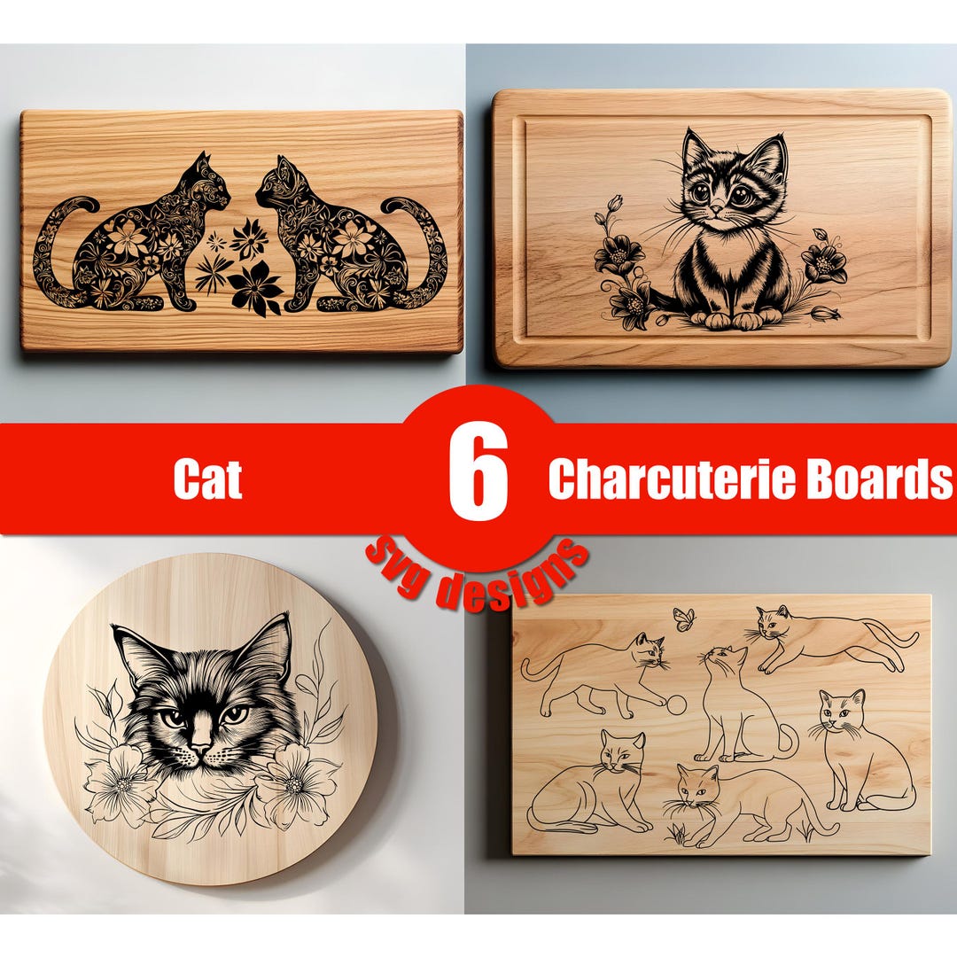Cat Bundle SVG Charcuterie, Cutting Board Svg Laser Engrave File Svg ...