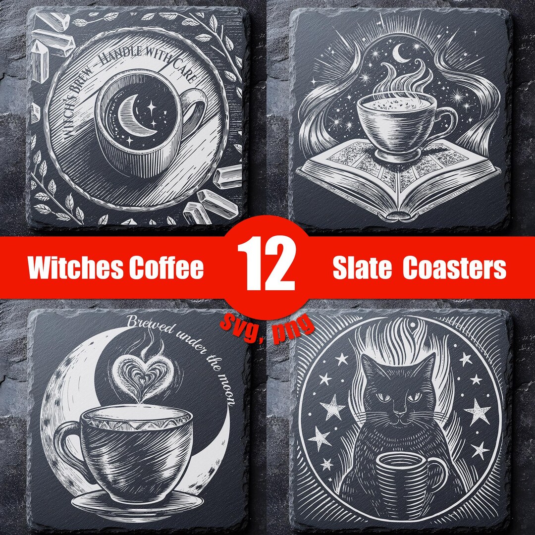 Magical Coaster Set SVG, PNG, Slate Coaster Engraving, Mystical Coaster ...