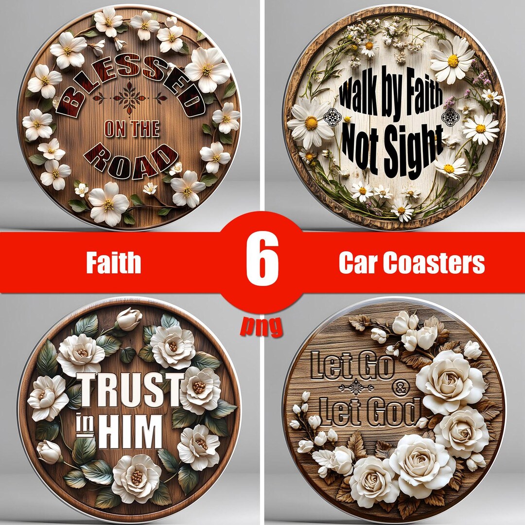 Bible Verses 3D Car Coasters Bundle PNG, Christian Quotes Round PNG ...