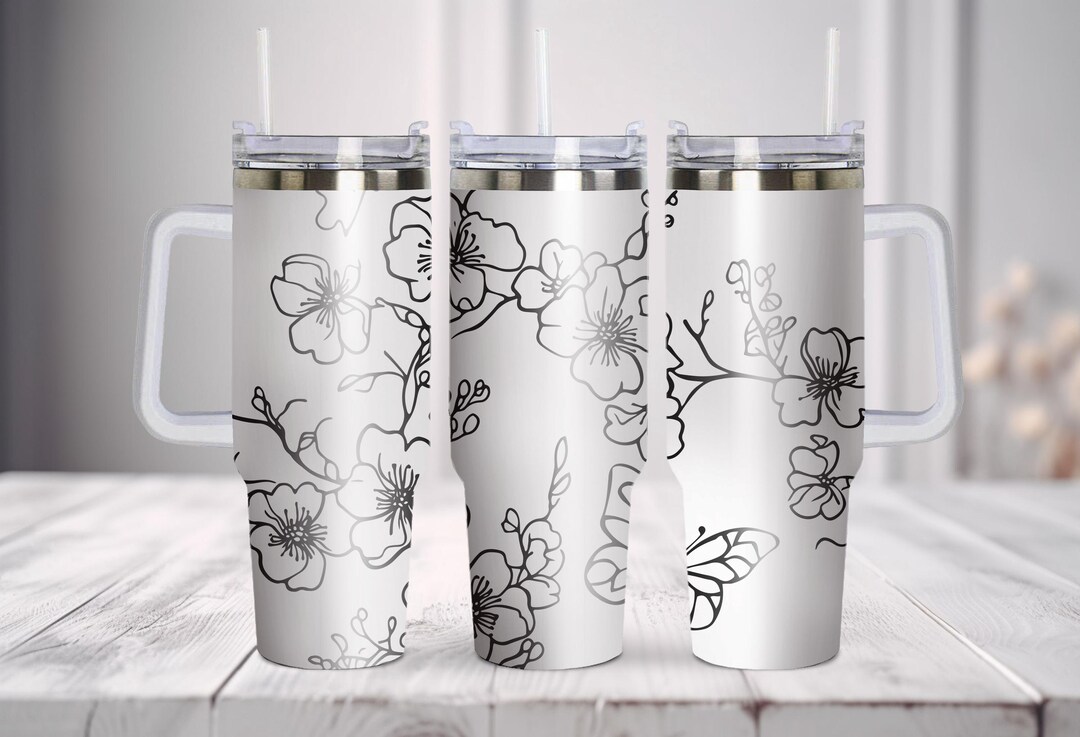Floral Tumbler Wrap SVG | 40oz Cherry Blossom Engraving Design ...