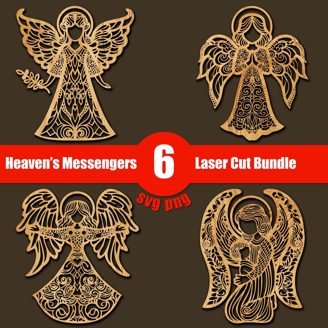 Christmas Angels Laser Cut SVG PNG, Ornaments, Frame Decor, Vector ...