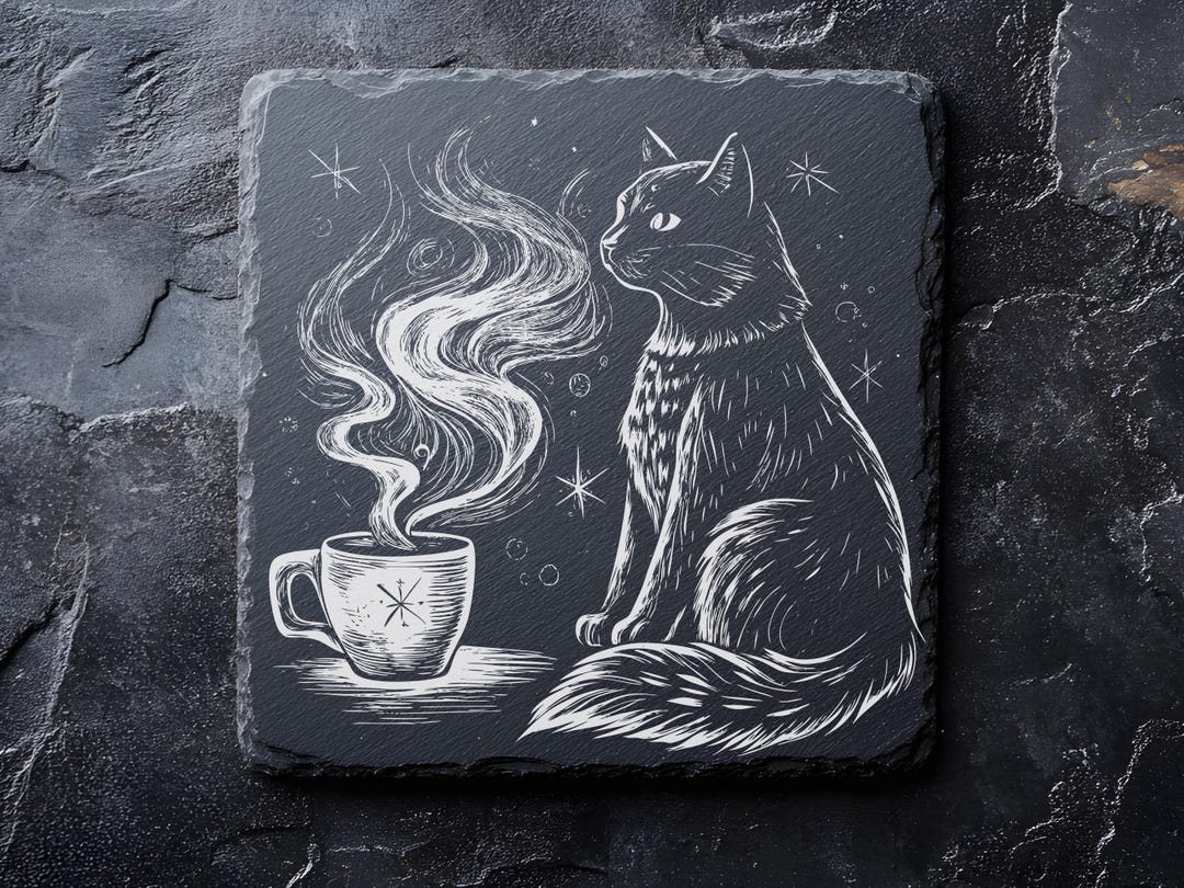Coffee Coasters Stone SVG, PNG, Slate Coaster Engraving, Cat Coasters ...