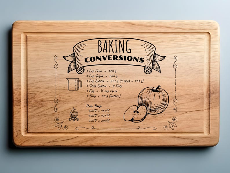 Baking Conversions Chart SVG, Cutting Board, Charcuterie Laser Engrave ...