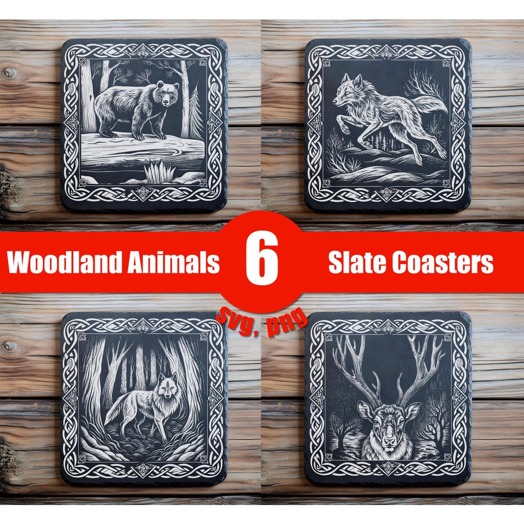 Woodland Animals PNG, SVG Bundle, Slate Coaster Engraving, Png Slate ...