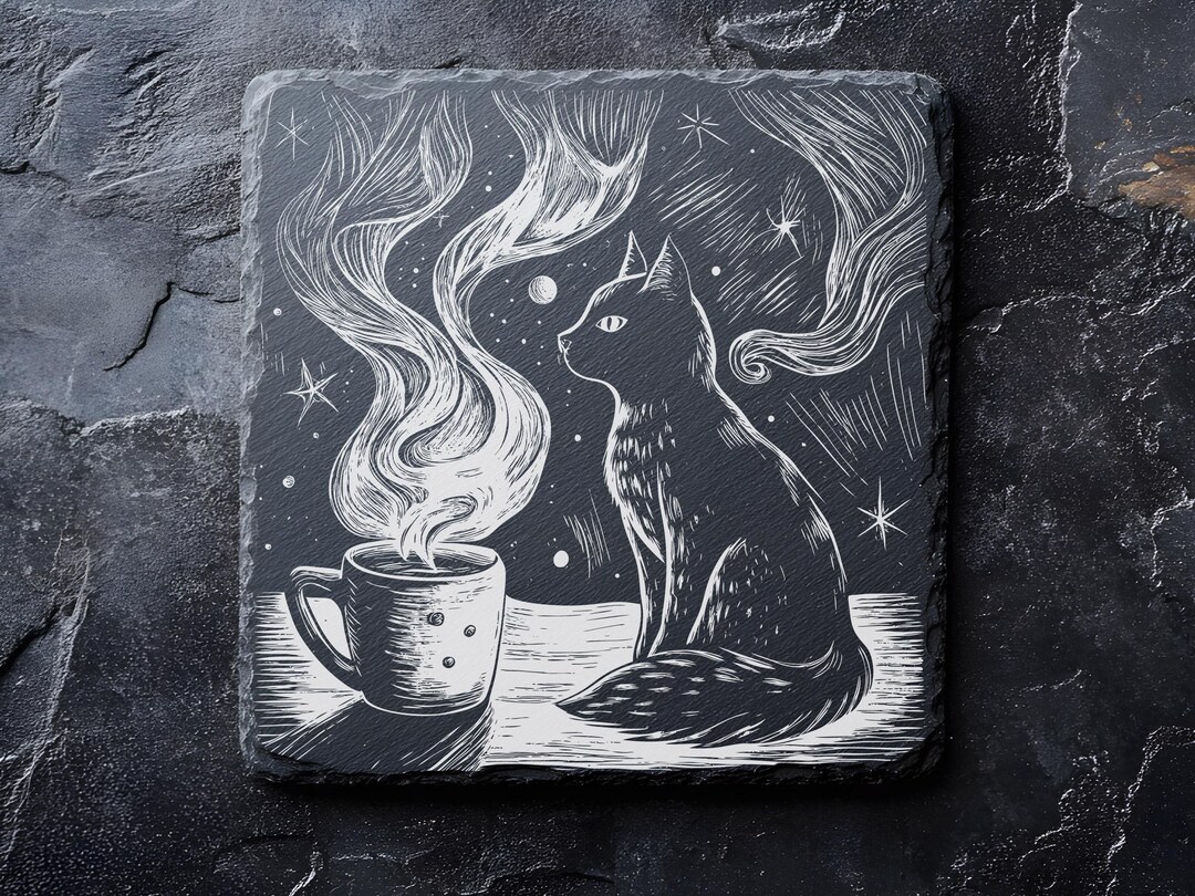 Coffee Coasters Stone SVG, PNG, Slate Coaster Engraving, Cat Coasters ...