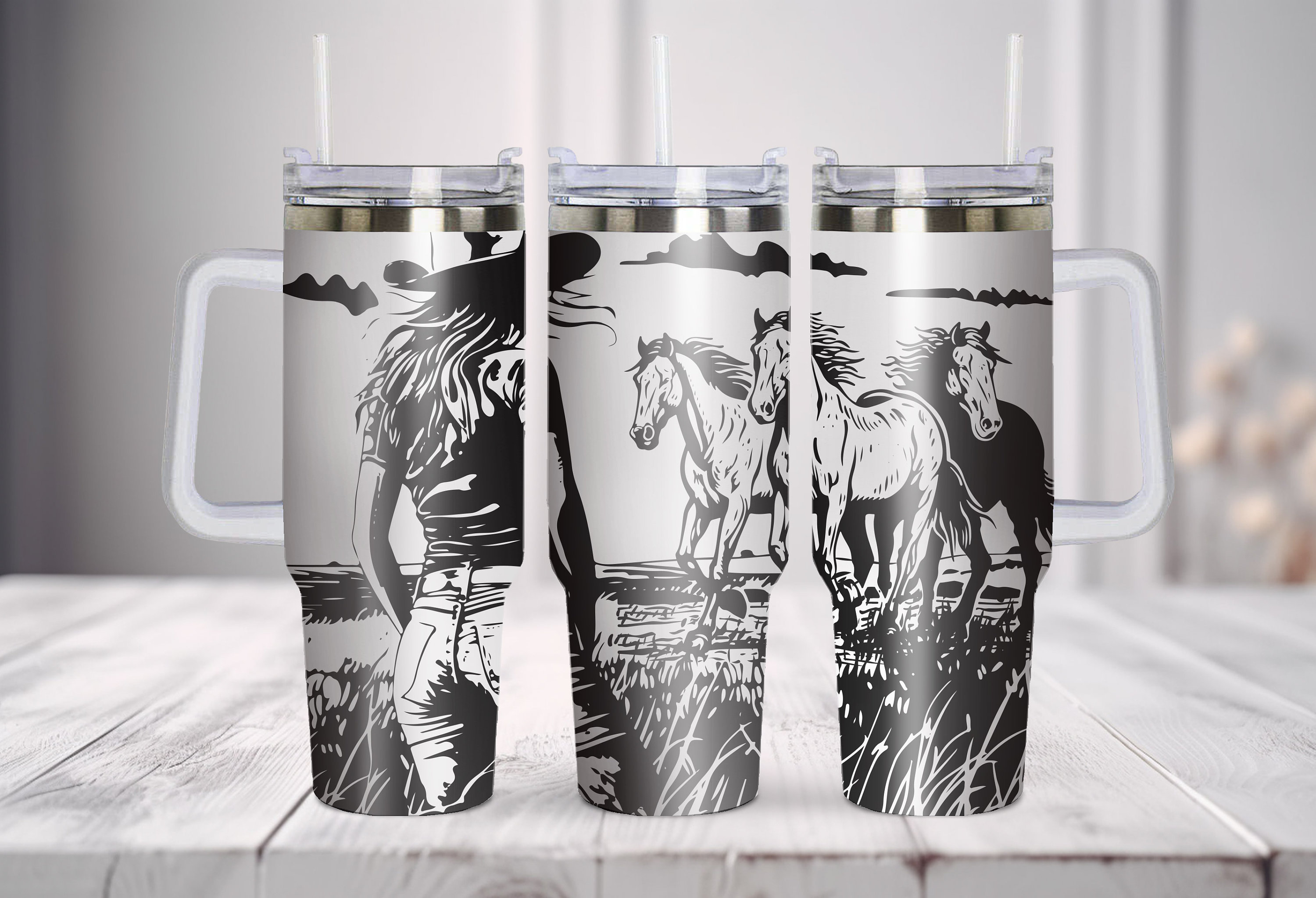 Western Horse Tumbler Wrap SVG PNG | Cowboy Laser Engraving File | 40 ...