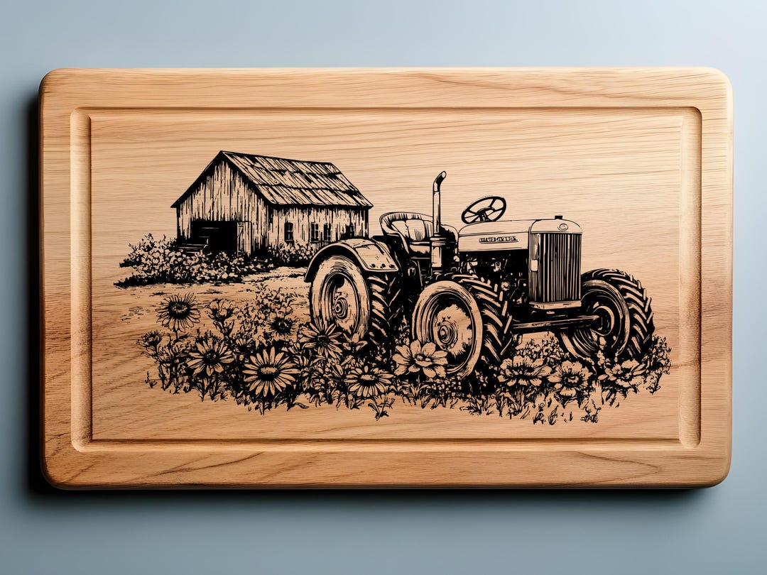 Retro Tractor Charcuterie, Country Scene Cutting Board Laser Engrave ...