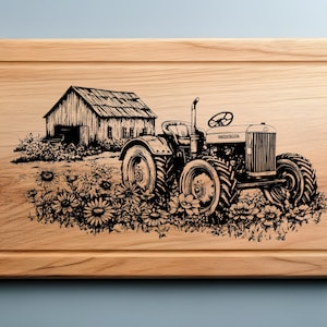 Retro Tractor Charcuterie, Country Scene Cutting Board Laser Engrave ...