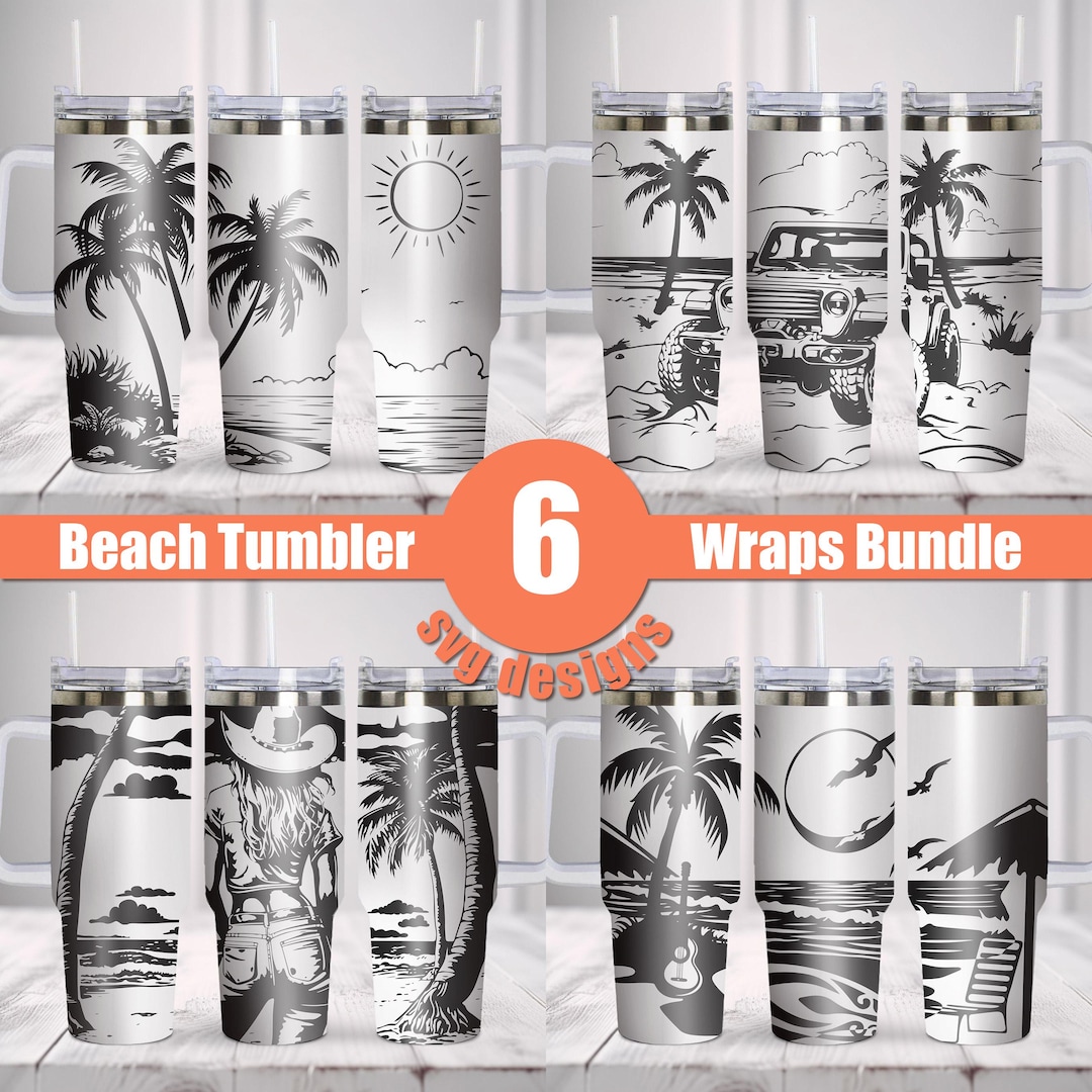 Beach Bundle SVG Tumbler Wrap, 40oz Tumbler Full Wrap Laser Svg, Laser ...