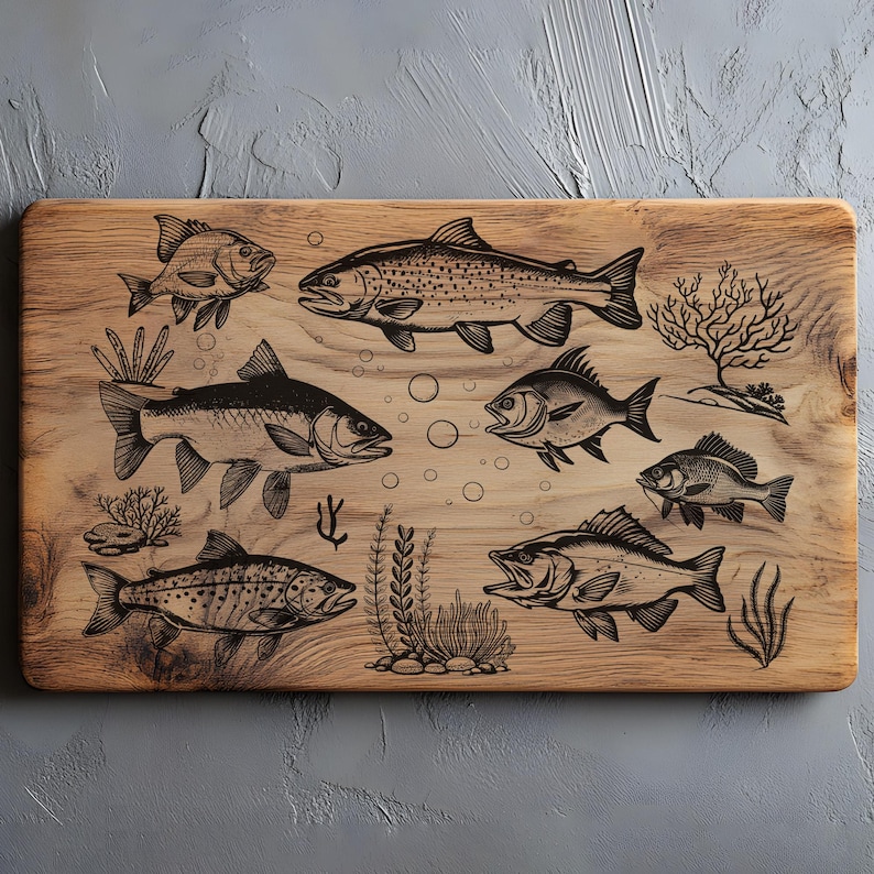 Fish SVG PNG | Seafood Kitchen Board, Fishing Gift, Laser Engraving ...