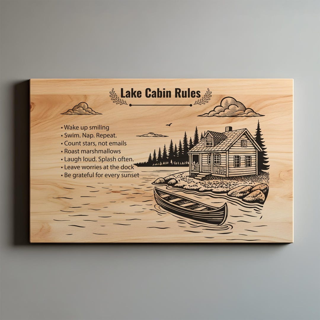 Lake Cabin Rules SVG PNG, Charcuterie, Cutting Board Laser Engrave ...