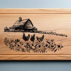 Hen Chicken Svg Charcuterie, Country Scene Cutting Board Laser Engrave ...