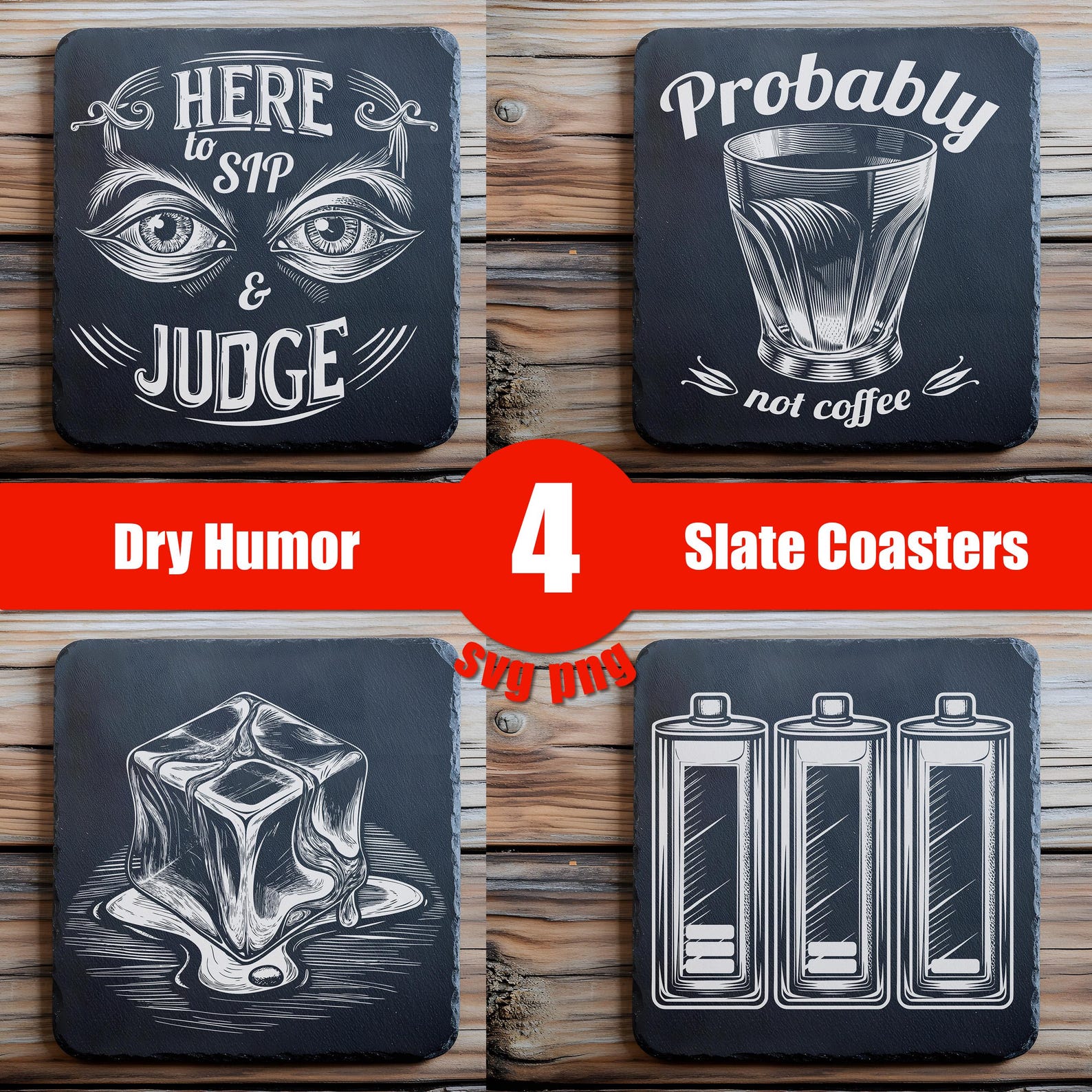 Sarcastic Coaster SVG Bundle, Minimalist Funny Quotes & Icons, Slate ...