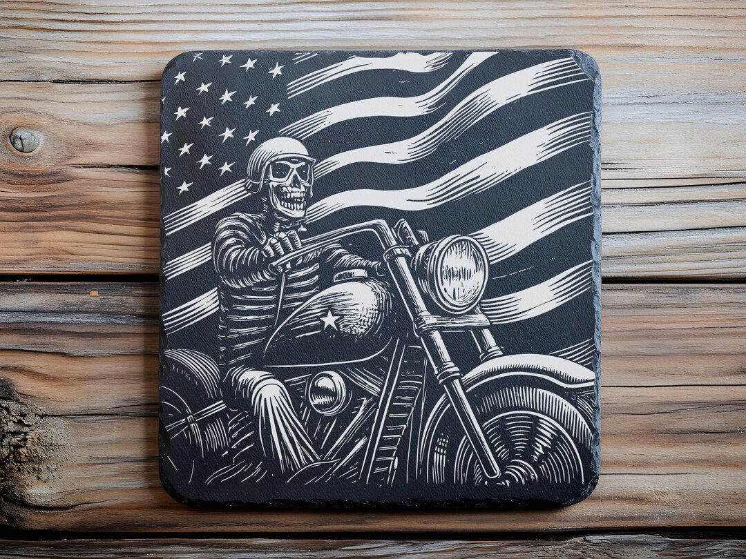 Patriotic Skeleton Biker SVG, PNG Slate Coaster, American Slate Board ...