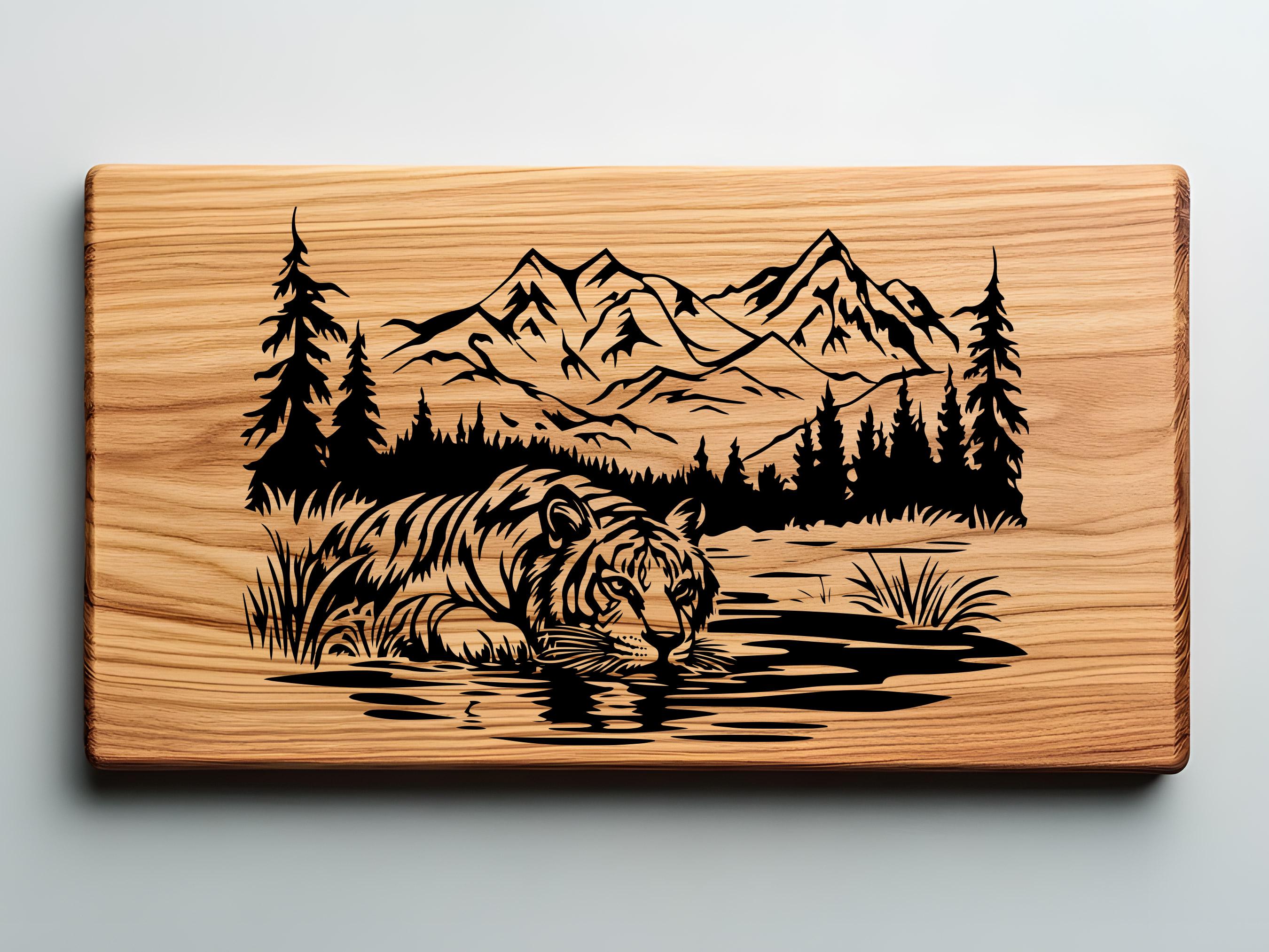 Drinking Tiger SVG, PNG Charcuterie, Cutting Board, Laser Engrave Svg ...