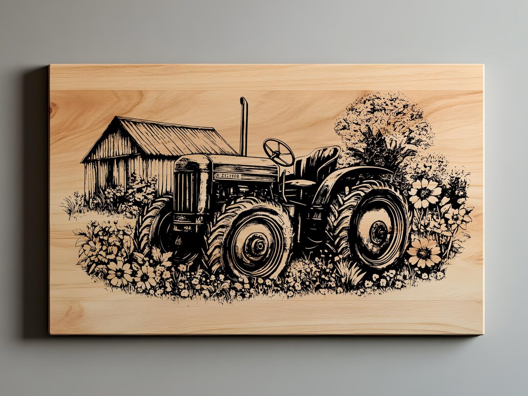 Vintage Tractor Charcuterie, Country Scene Cutting Board Laser Engrave ...
