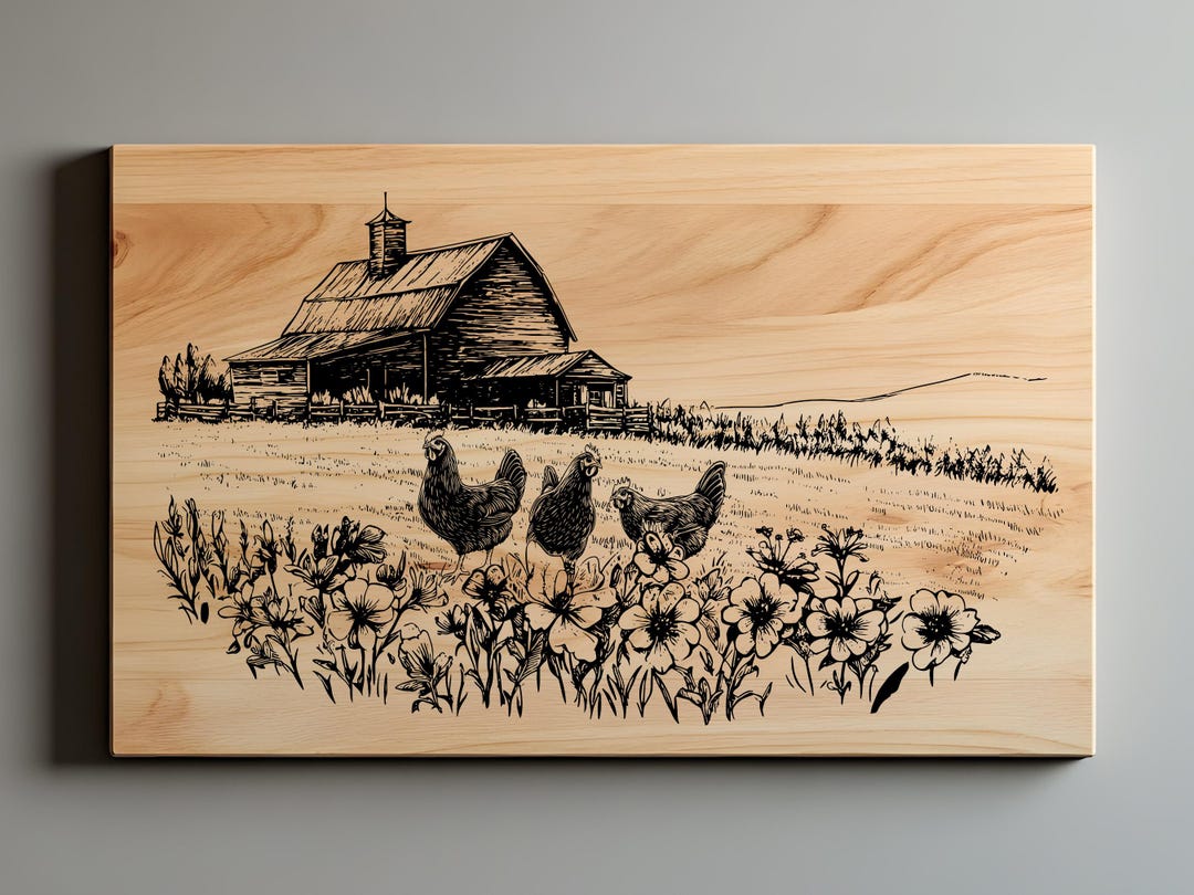 Hen Chicken Svg Charcuterie, Country Scene Cutting Board Laser Engrave ...